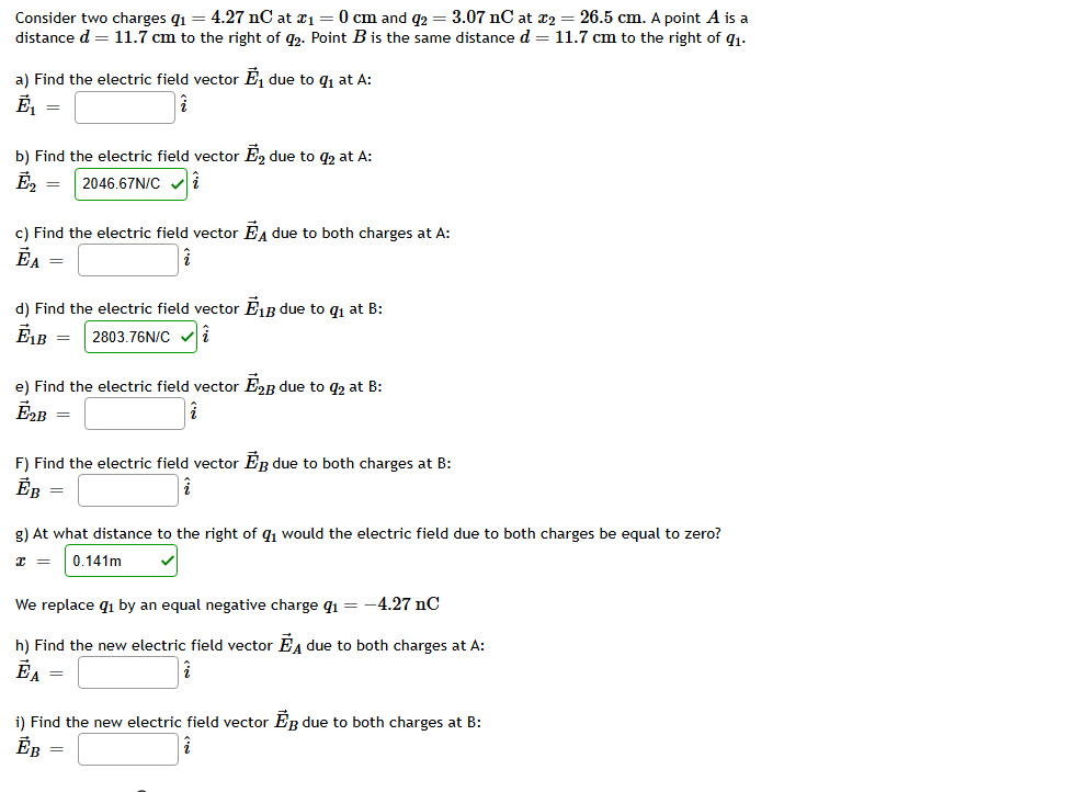 Solved Consider two charges q1=4.27nC at x1=0cm ﻿and | Chegg.com