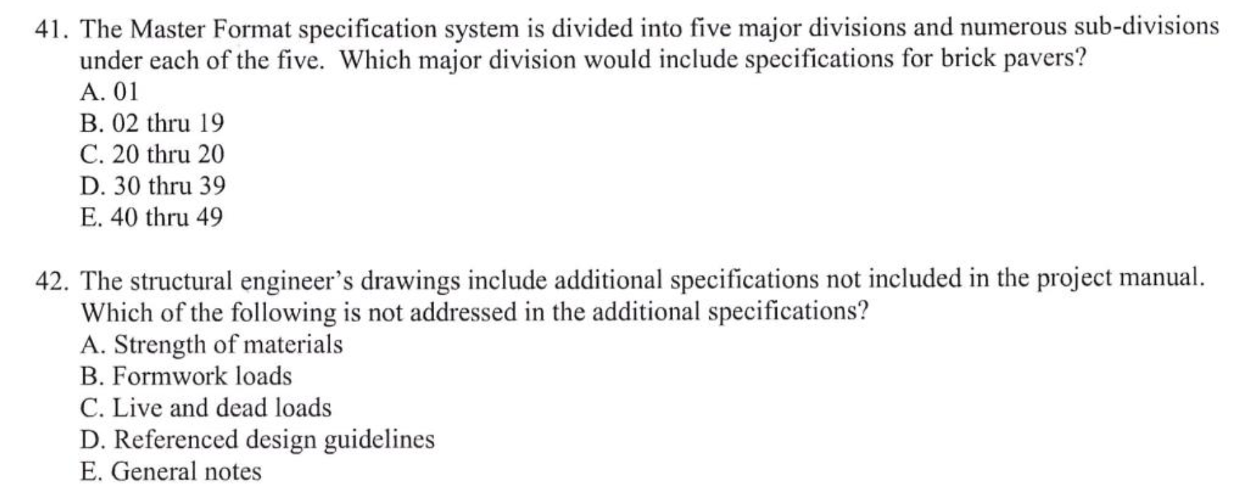 Solved 41. The Master Format specification system is divided | Chegg.com