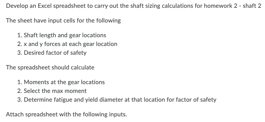 Develop an Excel spreadsheet to carry out the shaft | Chegg.com
