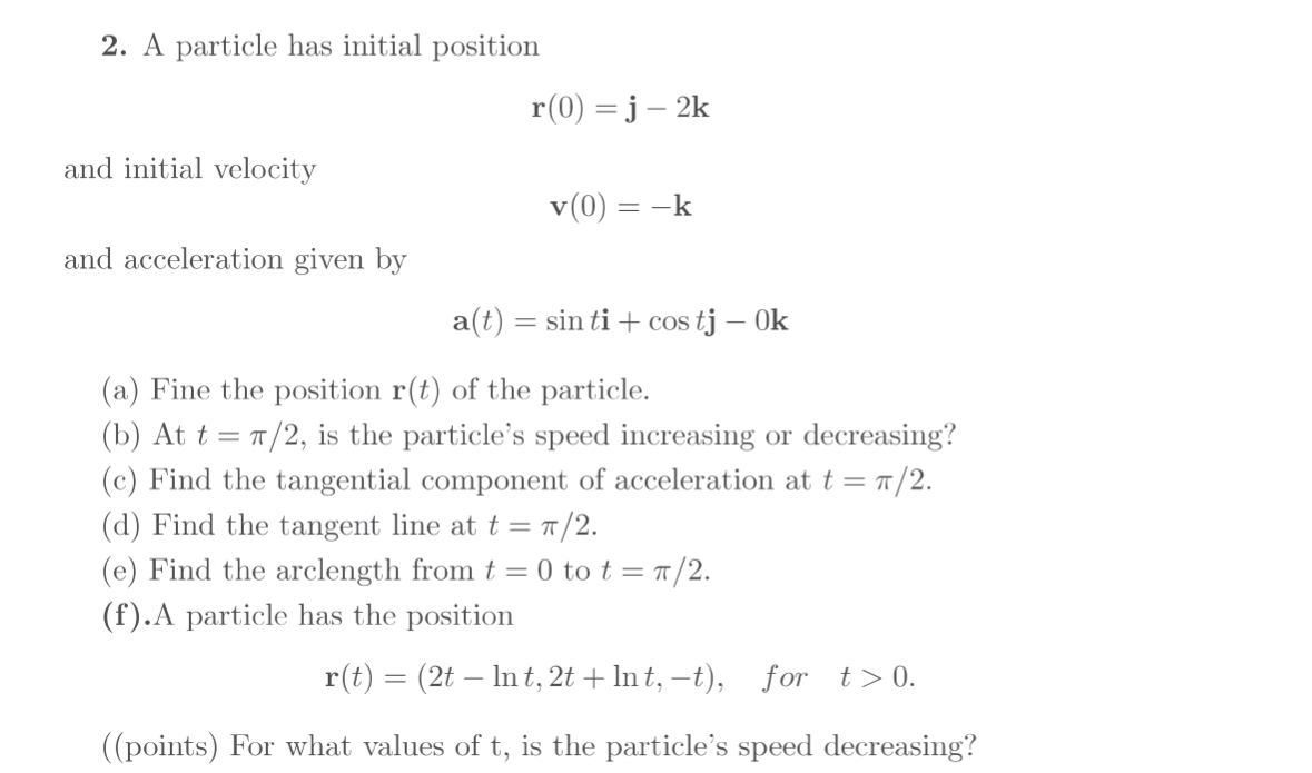 Solved 2. A particle has initial position r(0)=j−2k and | Chegg.com