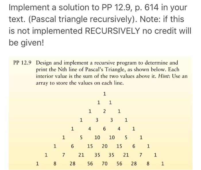 Solved Implement a solution to PP 12.9, p. 614 in your text. | Chegg.com