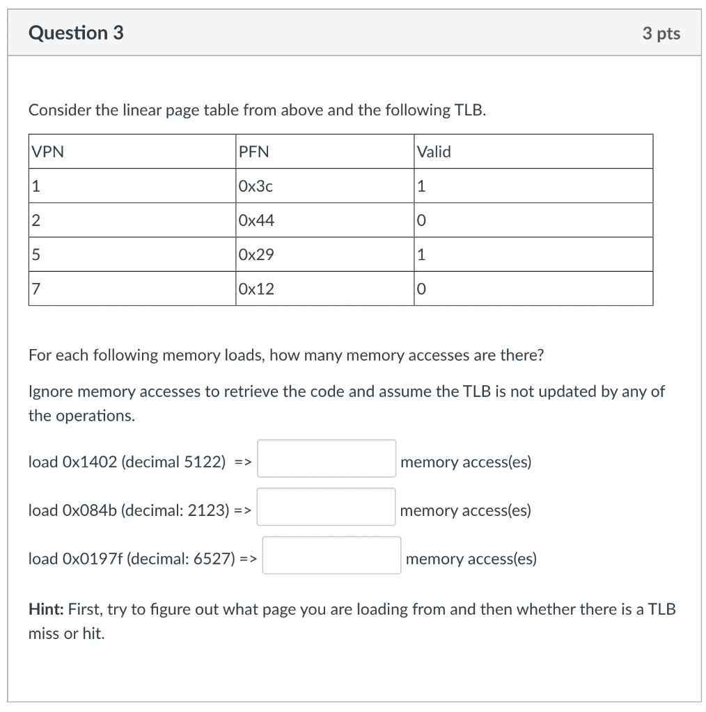 Consider the linear page table from above and the | Chegg.com