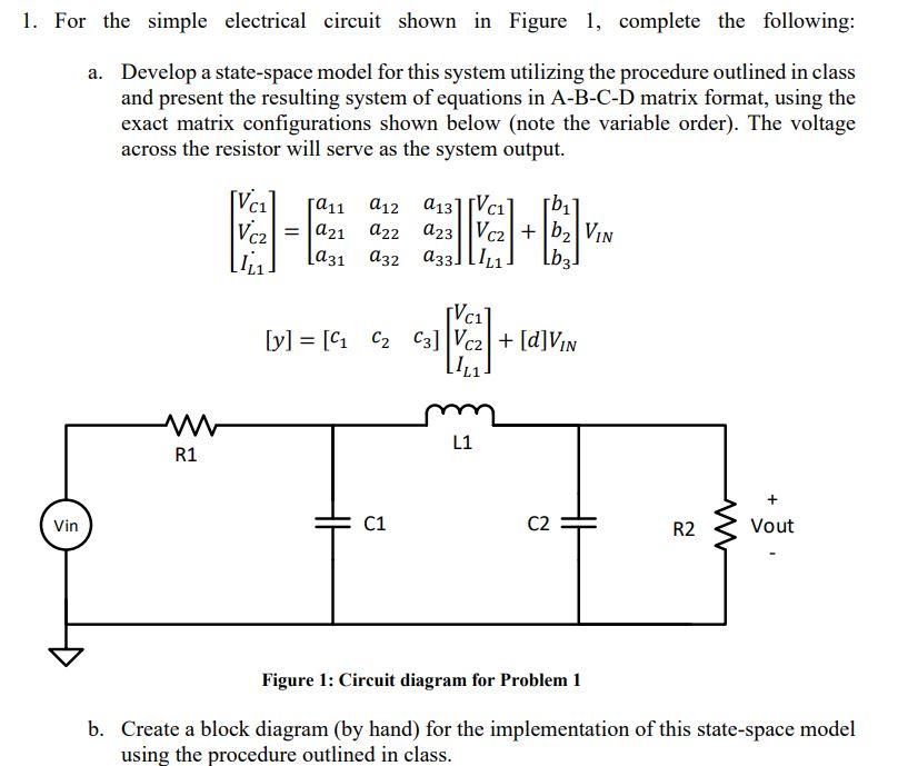 Solved 1. For the simple electrical circuit shown in Figure | Chegg.com