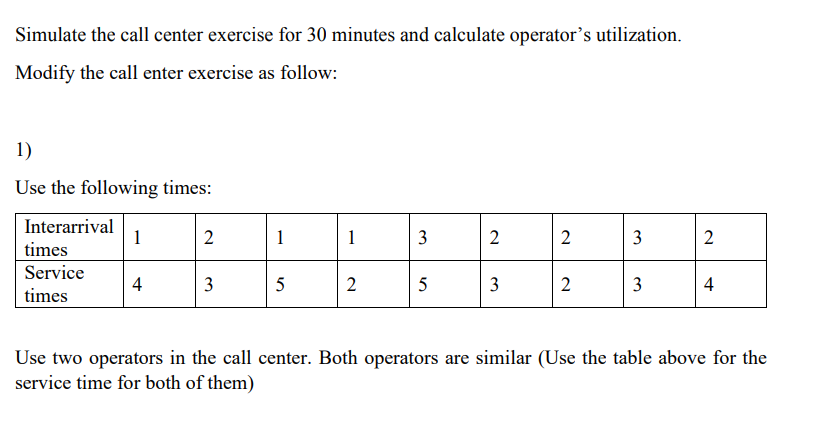 Simulate the call center exercise for 30 minutes and | Chegg.com