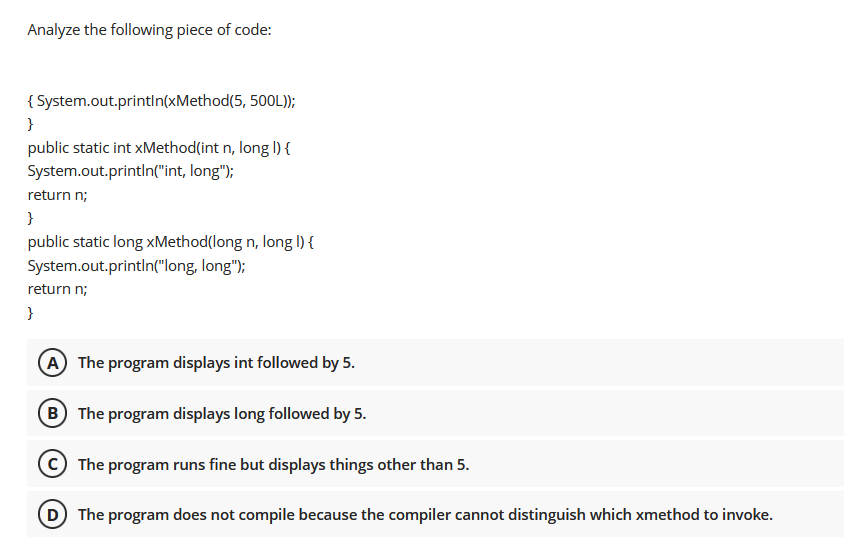 Solved Analyze the following piece of code: { | Chegg.com