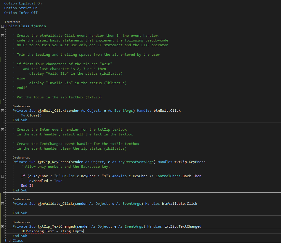 Solved IZIP code: Valid/Not valid: Validate Exit | Chegg.com