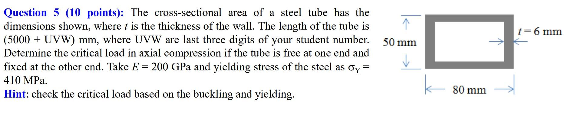 Question 5 (10 points): The cross-sectional area of a | Chegg.com