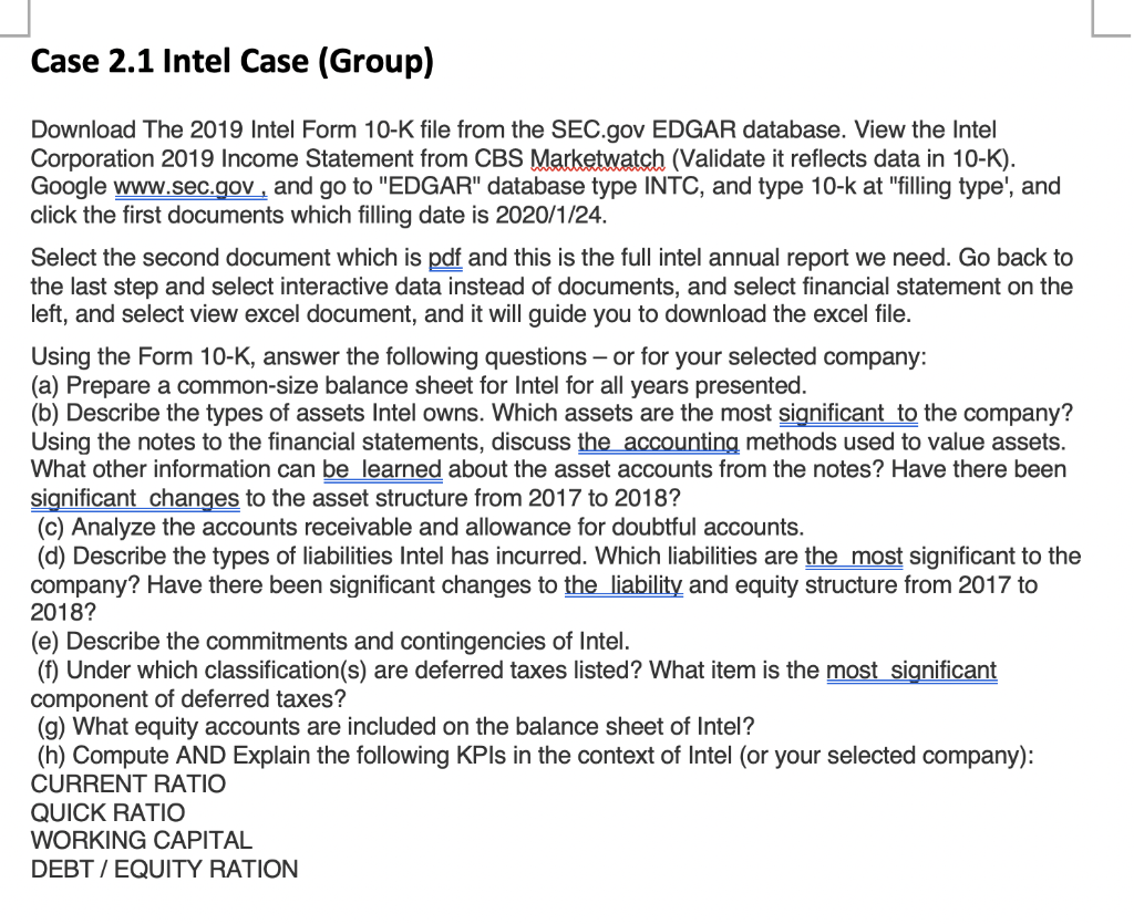 Case 2.1 Intel Case (Group) Download The 2019 Intel | Chegg.com