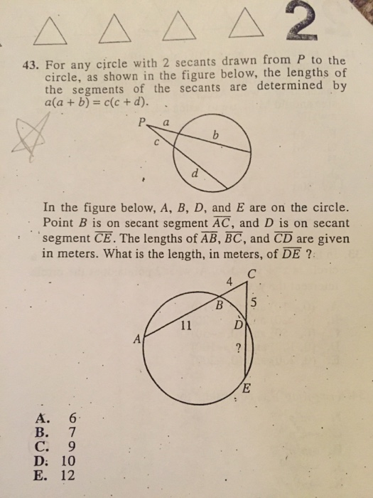 Solved 43. For any circle with 2 secants drawn from P to the | Chegg.com