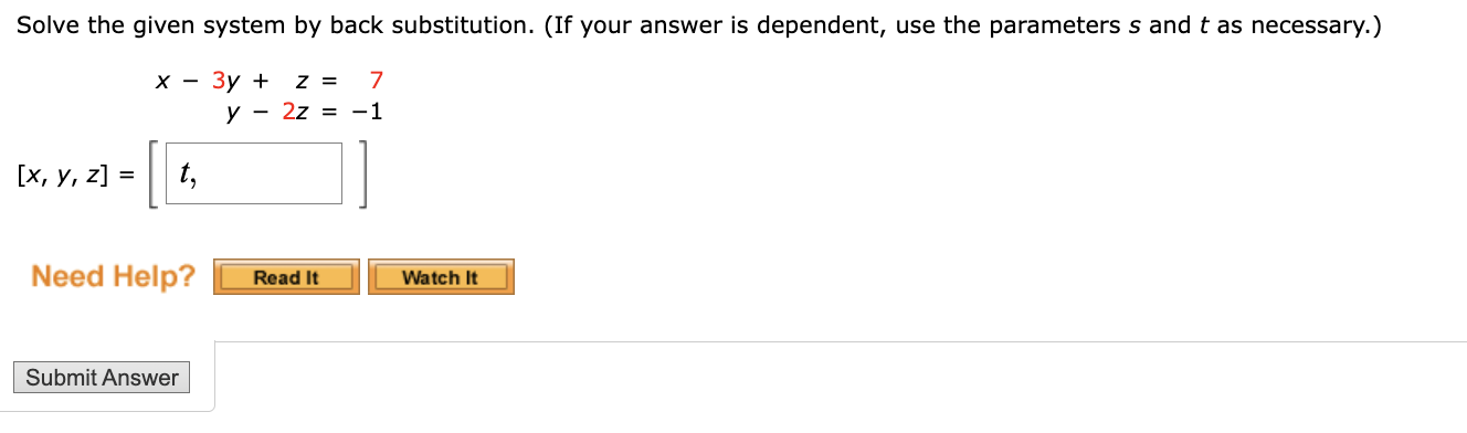 Solved x−3y+z=y−2z=7−1 | Chegg.com