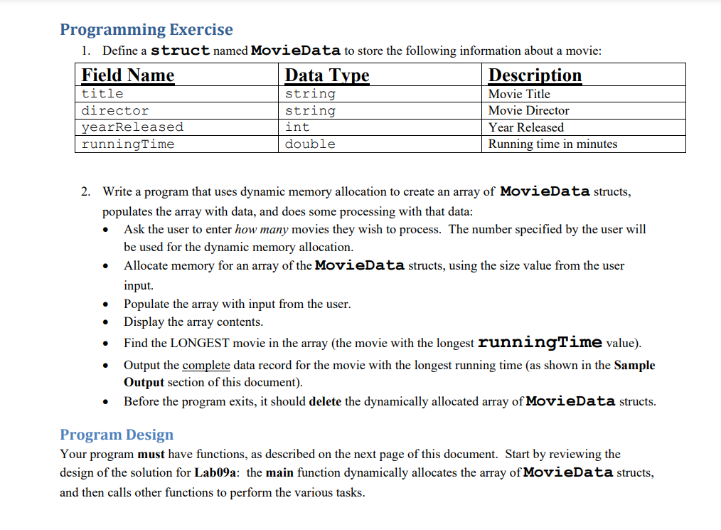 Solved Programming Exercise 1. Define a struct named | Chegg.com