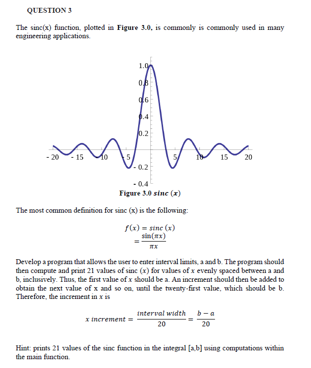 QUESTION 3 The sinc(x) function, plotted in Figure | Chegg.com