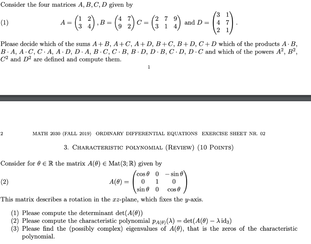 Solved Consider the four matrices A, B, C, D given by (3 11 | Chegg.com