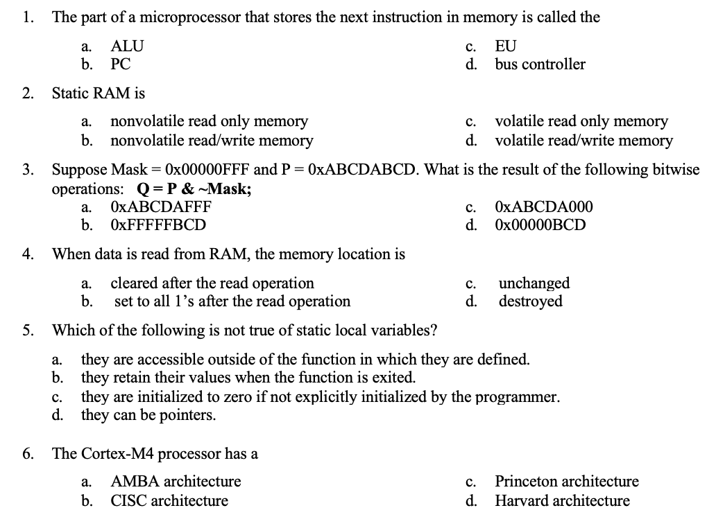 Solved 1. The part of a microprocessor that stores the next | Chegg.com