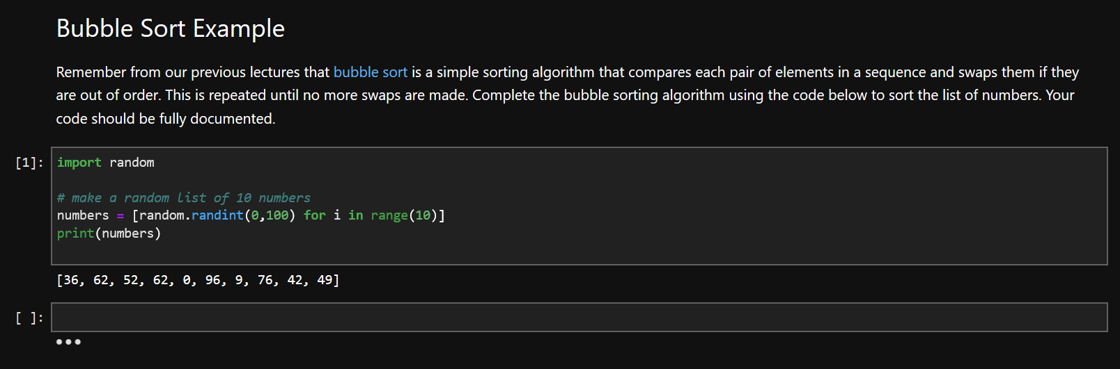 Solved Bubble Sort Example Remember from our previous | Chegg.com