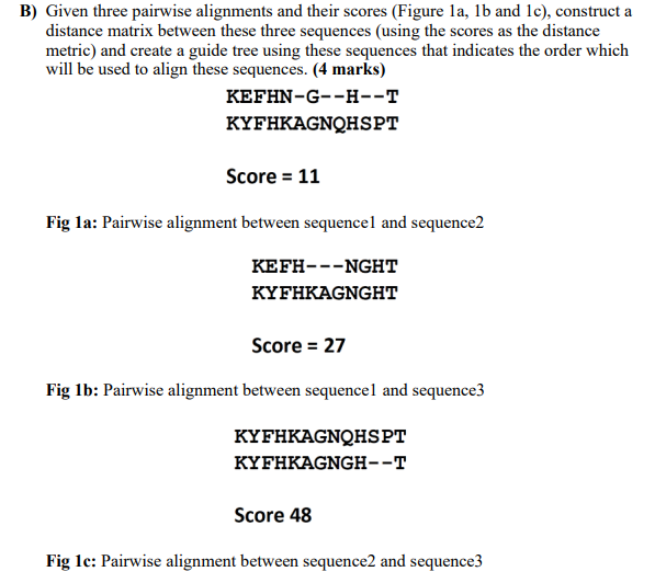 Solved Given Three Pairwise Alignments And Their Scores 0852