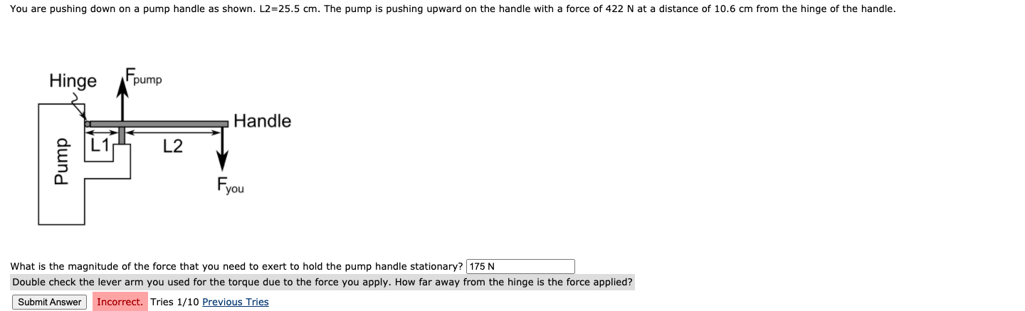 Solved You are pushing down on a pump handle as shown. | Chegg.com