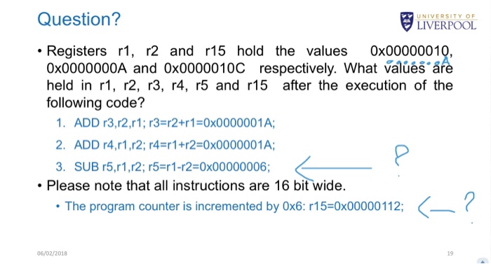 Solved Question UNIVERSITY O L?VERPOOL .Registers r1, r2 and | Chegg.com