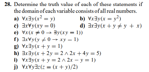 Solved 28. Determine the truth value of each of these | Chegg.com
