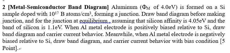 Solved 2 [Metal-Semiconductor Band Diagram] Aluminum (OM of | Chegg.com