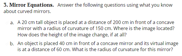 Solved Mirror Equations. Answer the following questions | Chegg.com