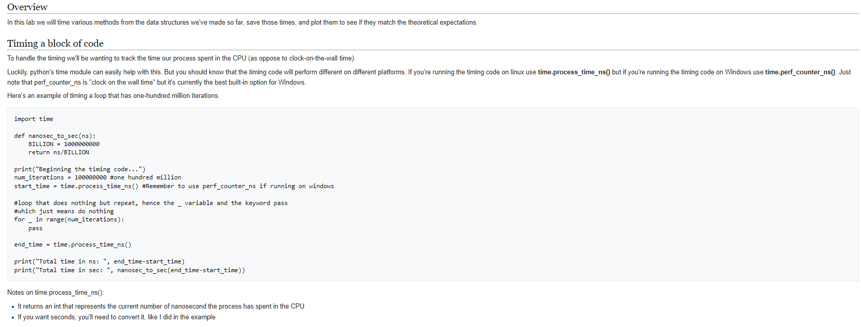 In this lab we will time various methods from the | Chegg.com
