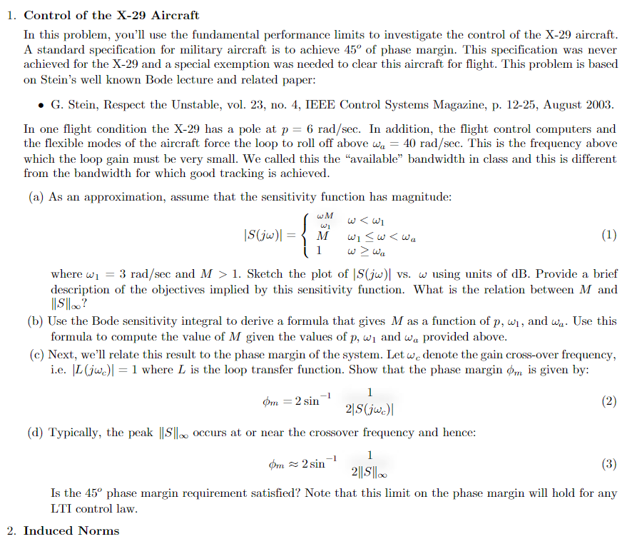 Solved Control of the X-29 ﻿AircraftIn this problem, you'll | Chegg.com
