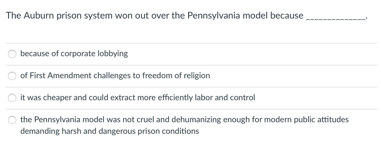 Solved The Auburn prison system won out over the | Chegg.com