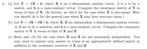 Solved 3. (a) Let Y = AX +b, where X is an n-dimensional | Chegg.com