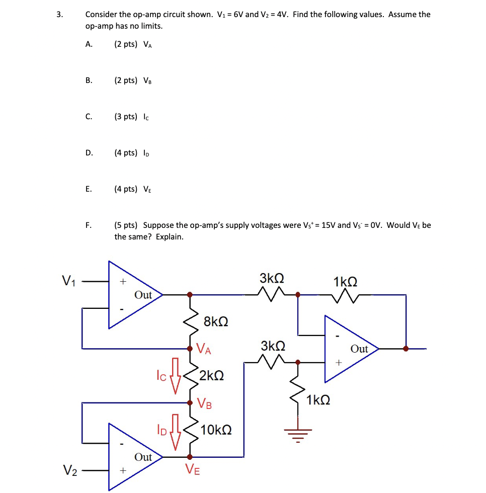 Solved 3. Consider the op-amp circuit shown. V1=6 V and V2=4 | Chegg.com