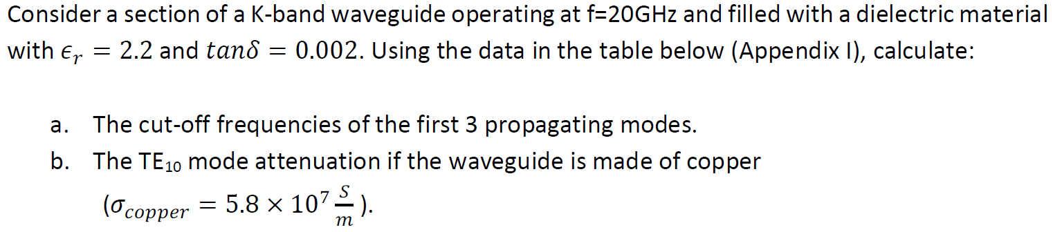Solved Consider a section of a K-band waveguide operating at | Chegg.com