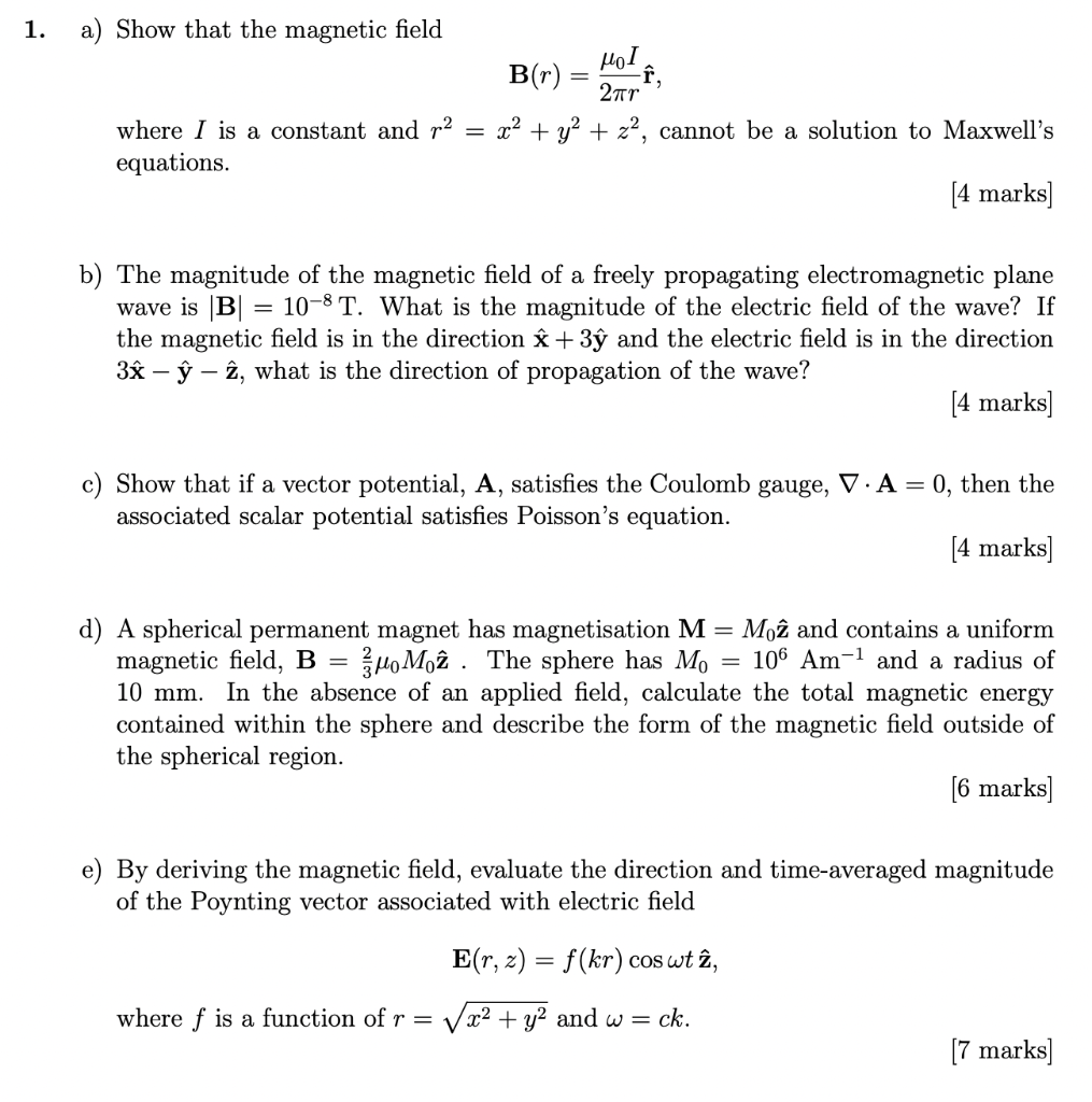 Solved 1. MOI -f, a) Show that the magnetic field B(r) 2πη | Chegg.com