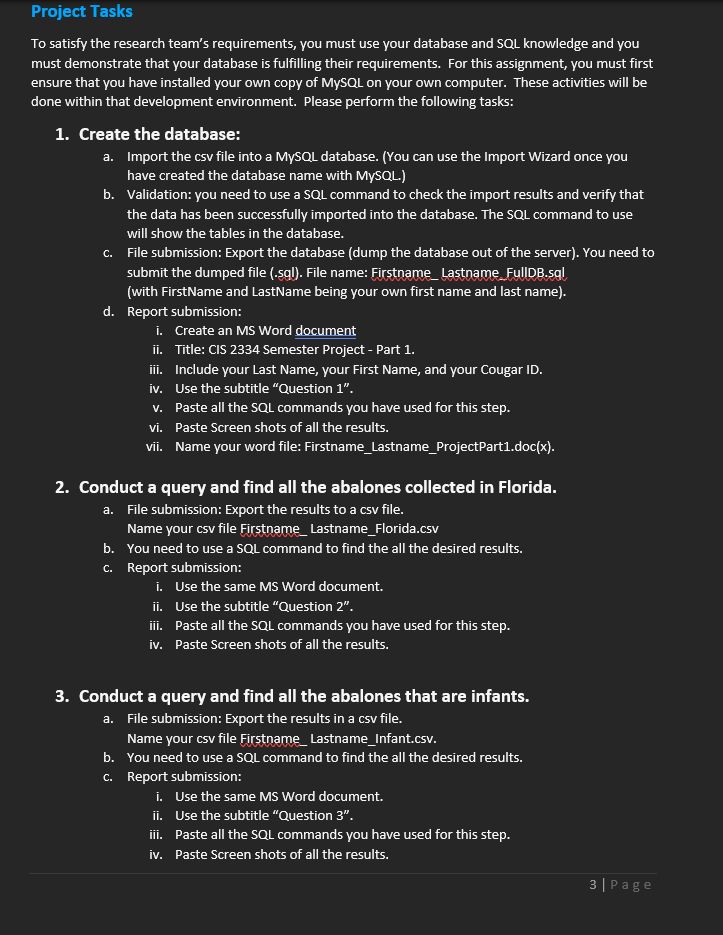 Solved Project Tasks To satisfy the research team's | Chegg.com