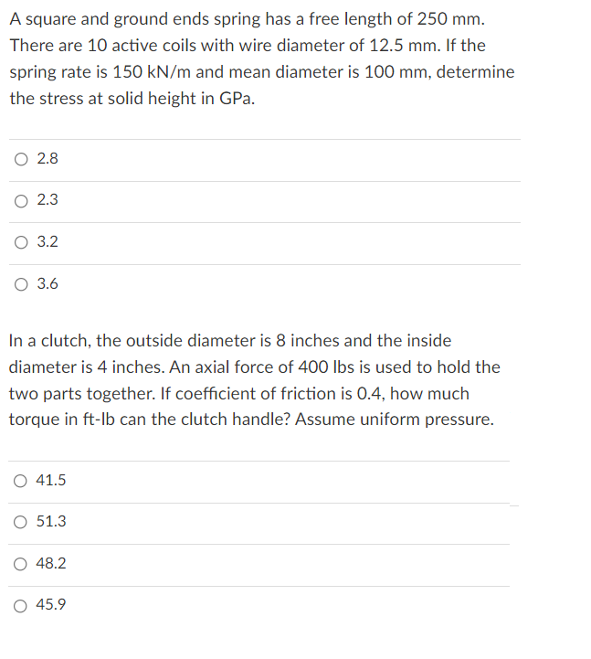 Solved A square and ground ends spring has a free length of | Chegg.com