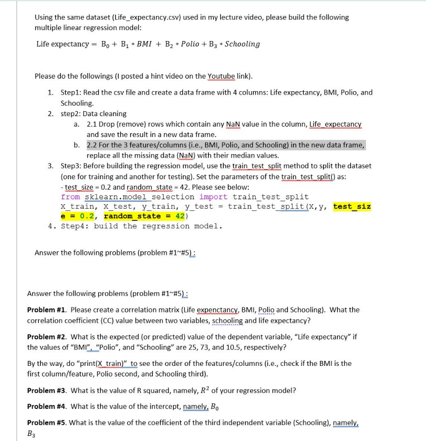 Solved Using the same dataset (Life_expectancy.csv) used in | Chegg.com