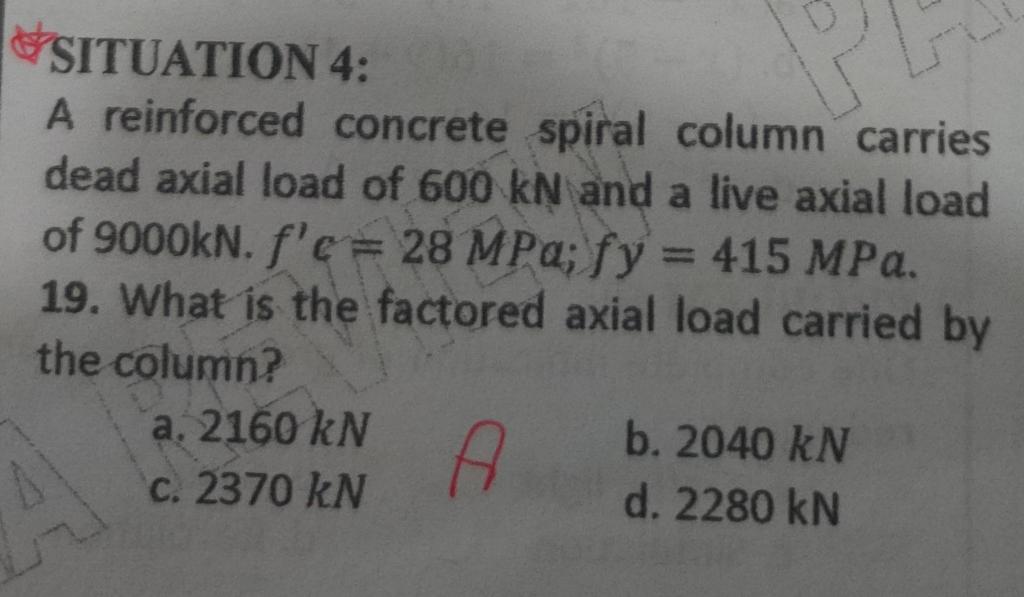 Solved SITUATION 4 A reinforced concrete spiral column | Chegg.com