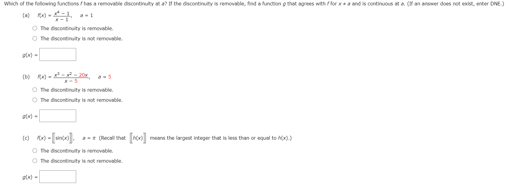 Solved Which of the following functions f has a removable | Chegg.com