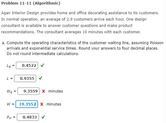 Solved Problem 11-11 (Algorithmic) Agan Interior Design | Chegg.com Solved Problem 11-11 (Algorithmic) Agan Interior Design | Chegg.com