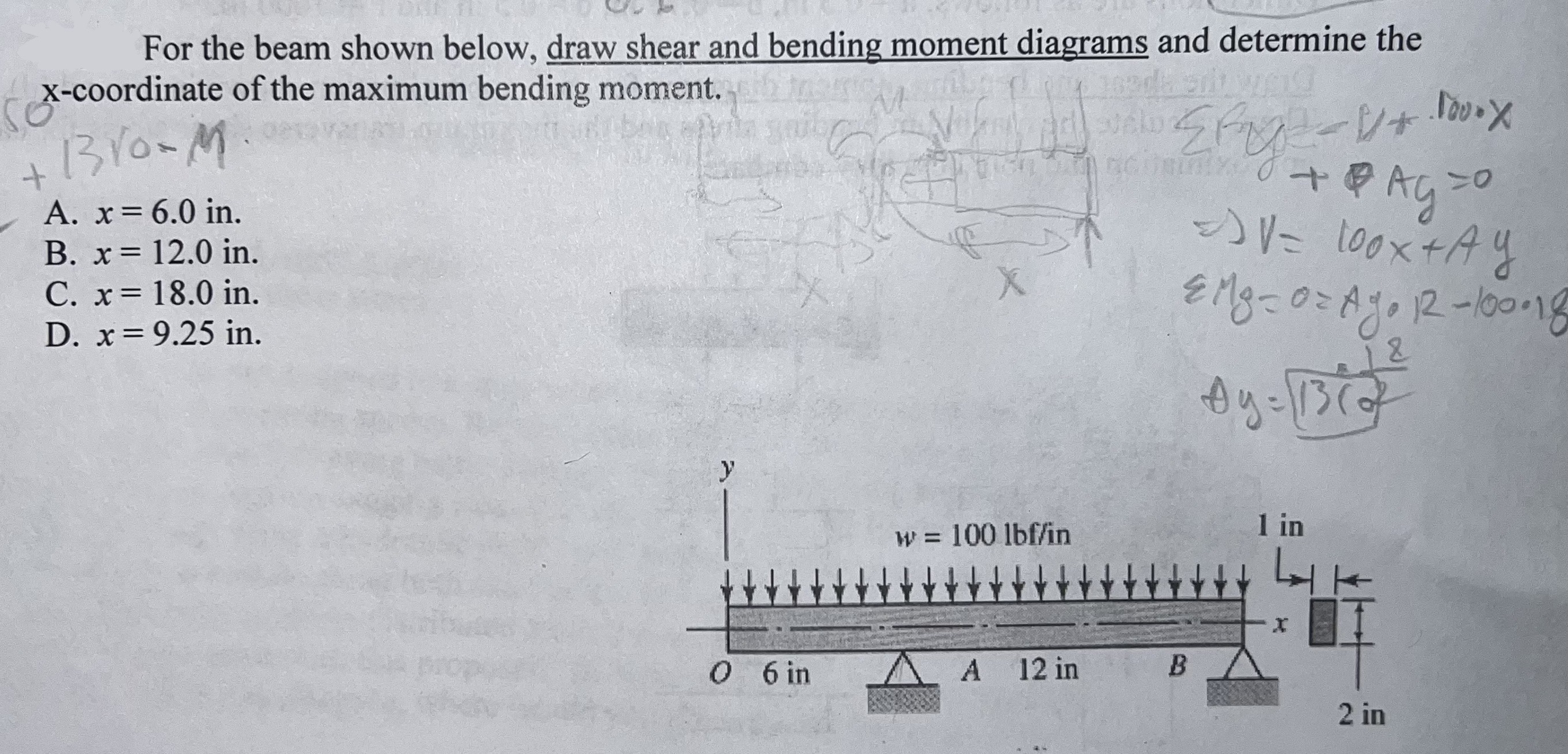 [Solved]: For the beam shown below, draw shear and bending