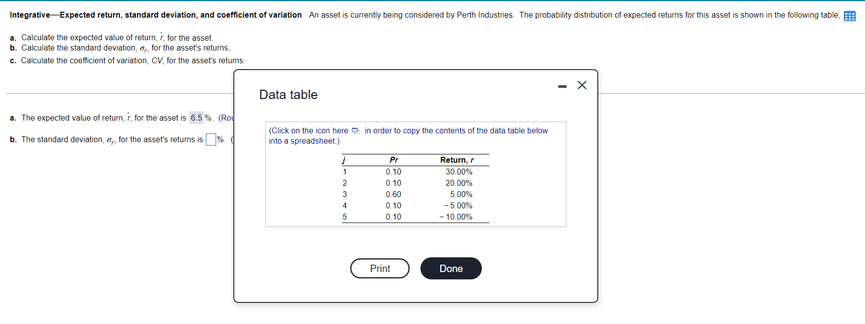 Integrative—Expected return, standard deviation, and | Chegg.com