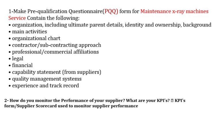 Solved 1-Make Pre-qualification Questionnaire(PQQ) form for | Chegg.com