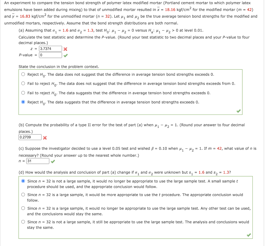 Solved An experiment to compare the tension bond strength of | Chegg.com
