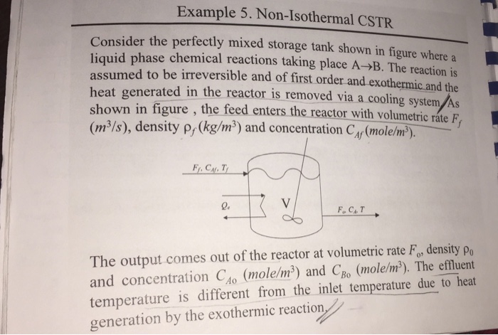 Solved Example 5. Non-Isothermal CSTR Comsider the perfectly | Chegg.com