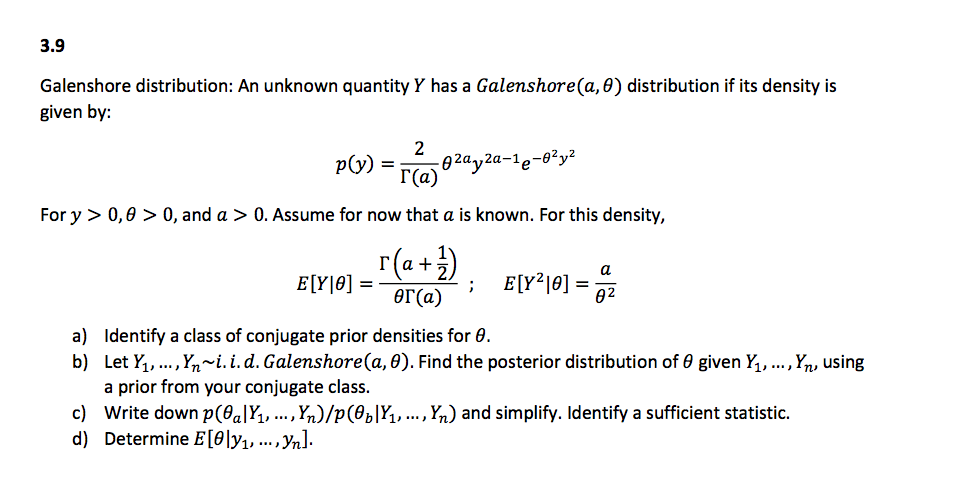 Solved 3.9 Galenshore distribution: An unknown quantity Y | Chegg.com