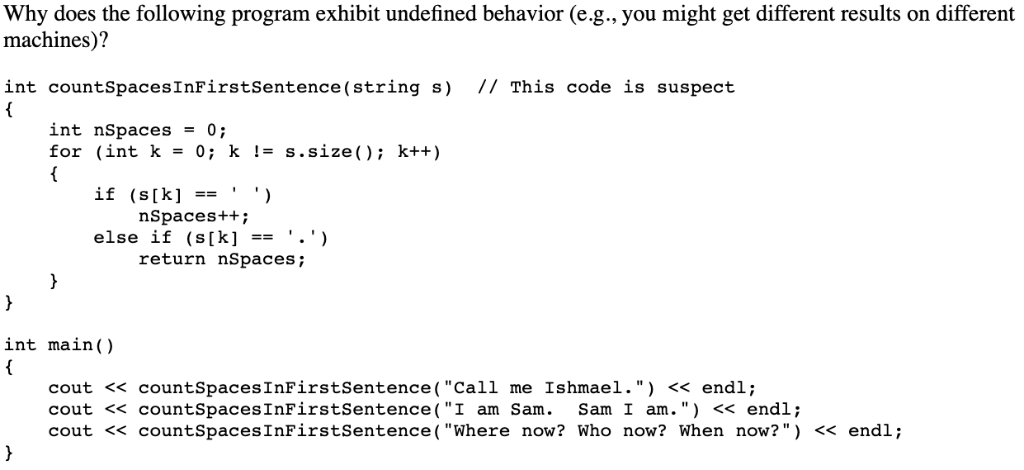 Solved Why does the following program exhibit undefined | Chegg.com