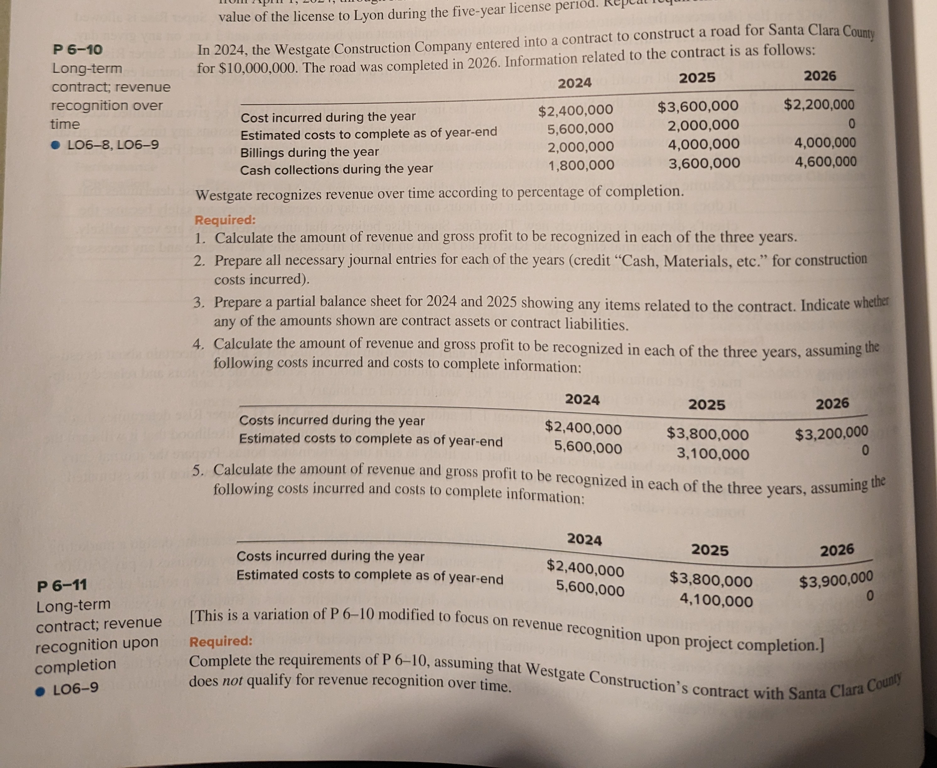 Solved P 6-10 Long-term contract; revenue recognition over | Chegg.com