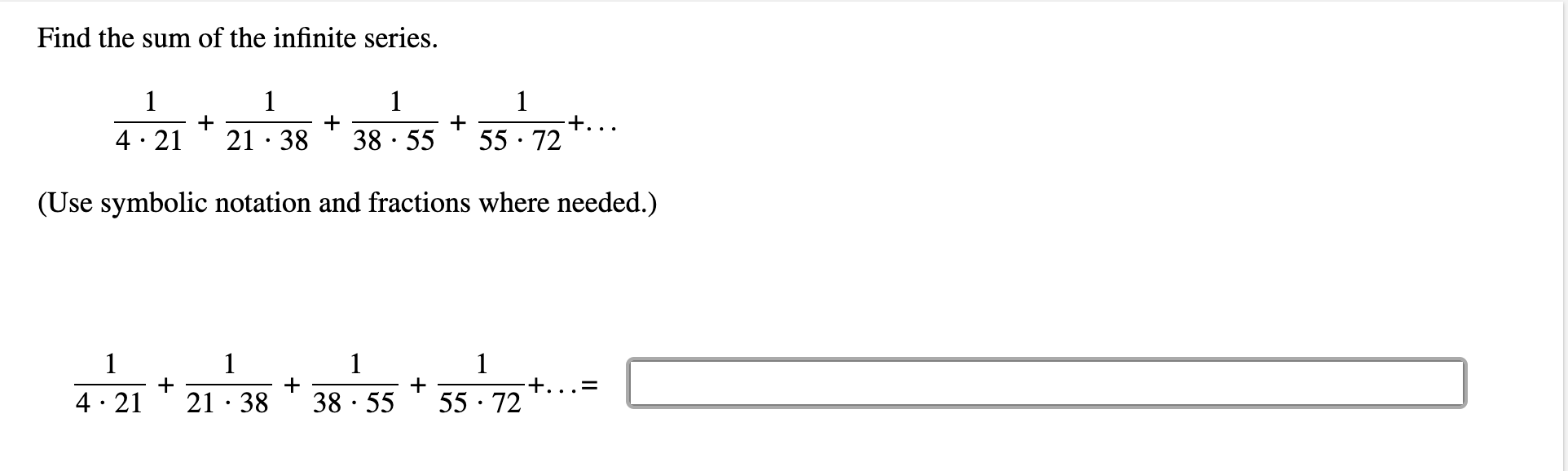 Solved Find the sum of the infinite series. | Chegg.com