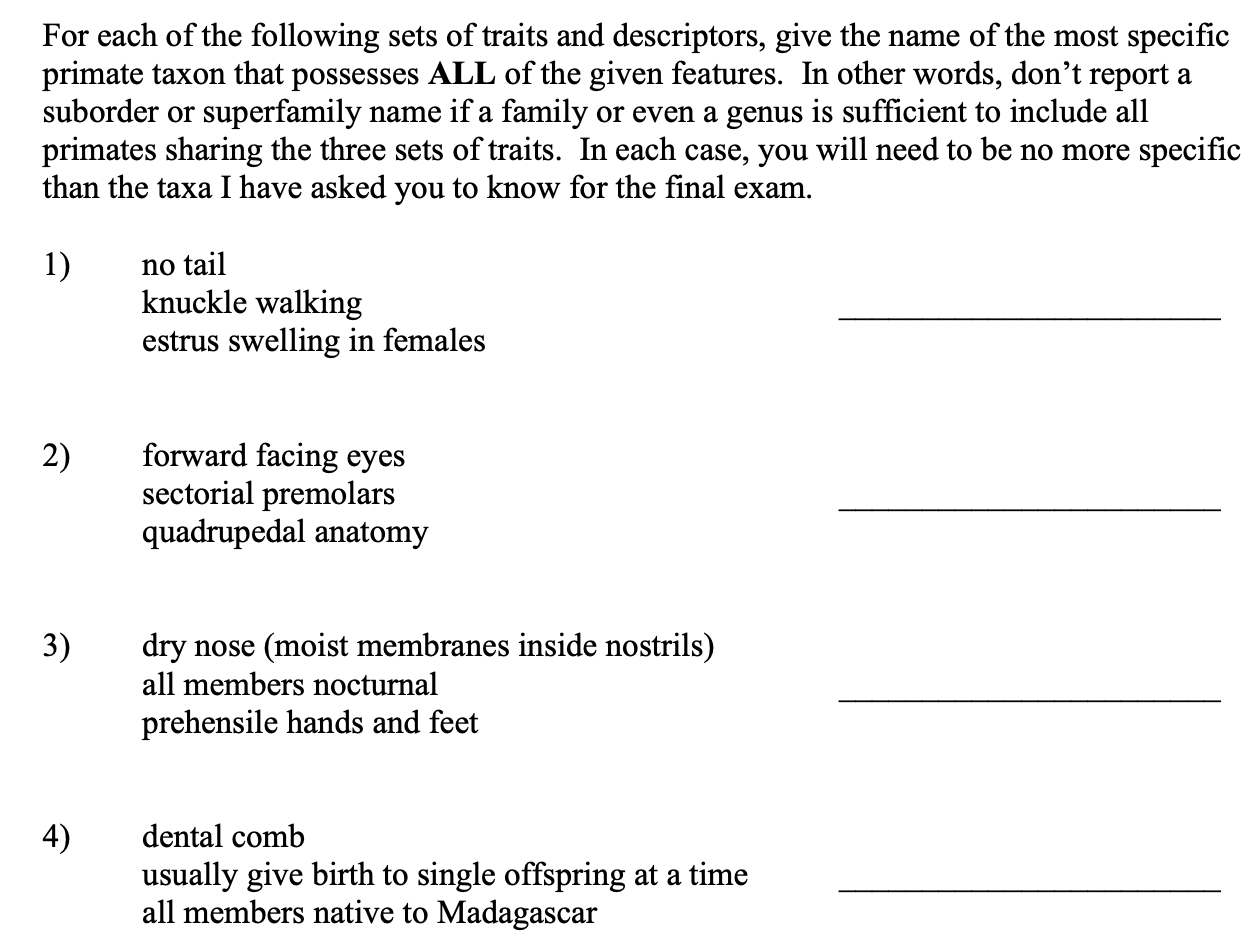 For each of the following sets of traits and | Chegg.com