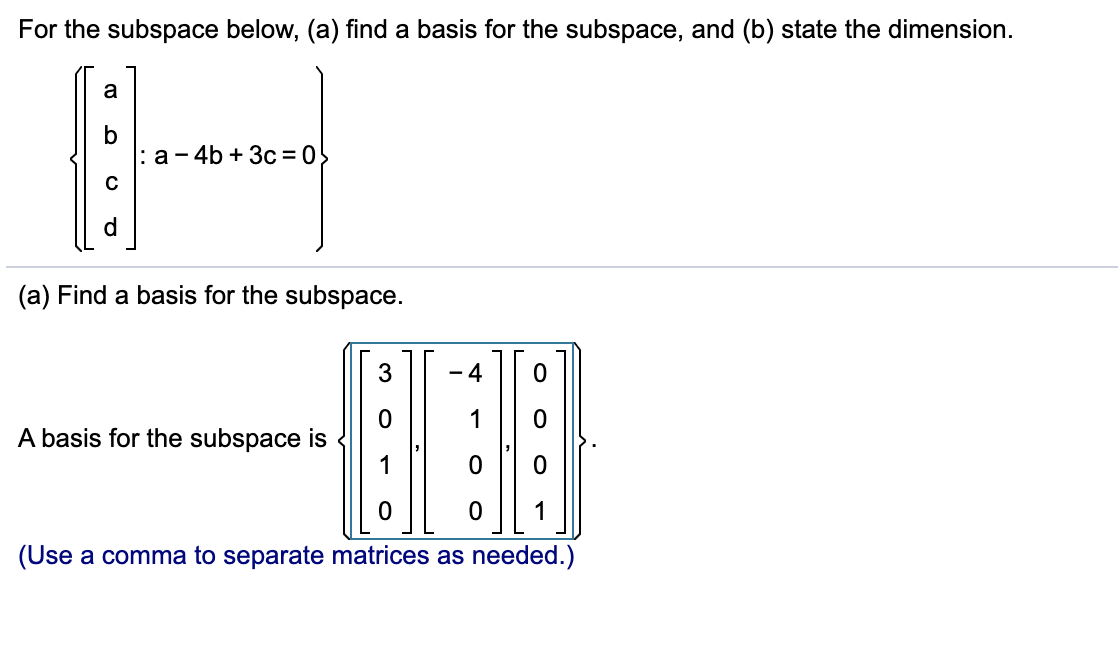 Solved For the subspace below, (a) find a basis for the | Chegg.com