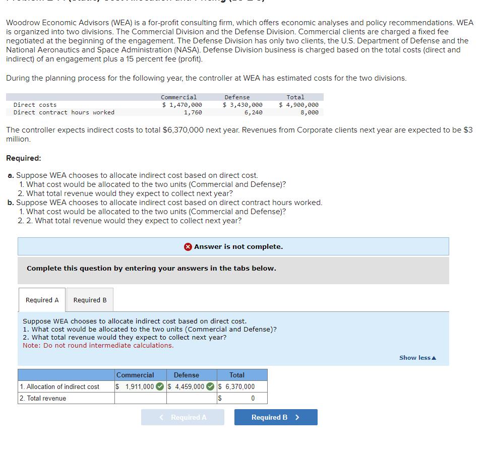 Solved Woodrow Economic Advisors (WEA) is a for-profit | Chegg.com